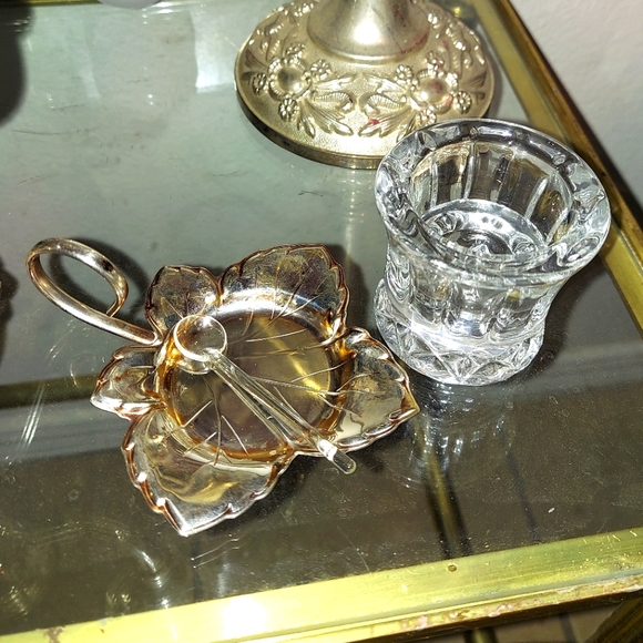 Vintage | Dining | Vintage Beautiful Rose Gold Leaf Crystal Glass Salt ...